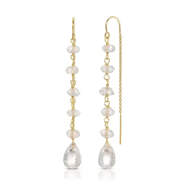 HEATHER HAWKINS Neutrals Dance For You Threader Earrings Goldfilled Crystal Quartz - Yellow