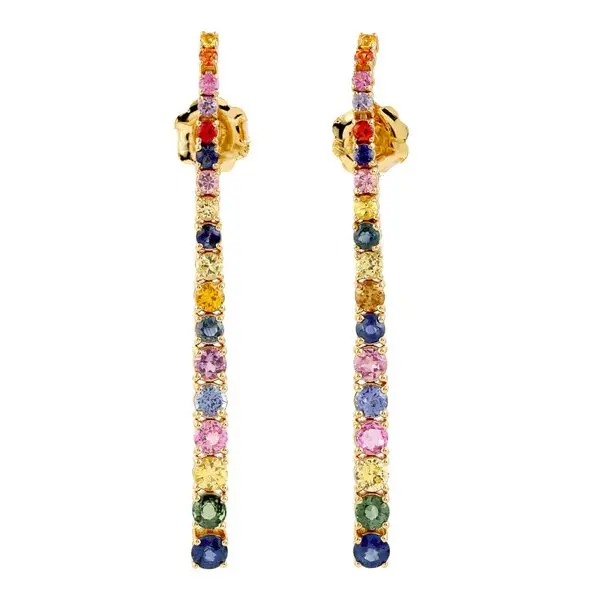 ARTISAN Multicolor Sapphire Line Drop Earrings In 18k Yellow Gold - Blue/yellow