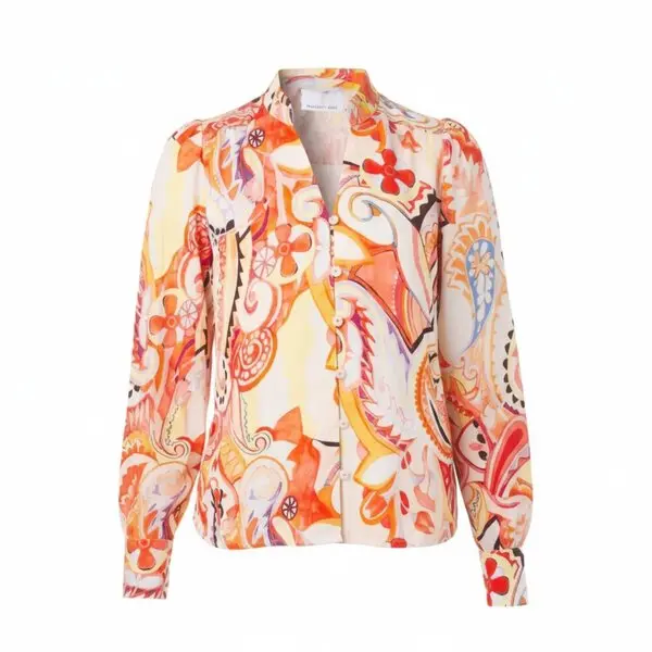 FRANCHETTI BOND Filide Paisley Swirl Ruffle Neck Blouse - Red