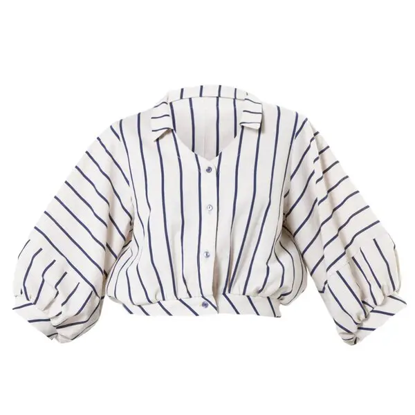 METAMORPHOZA Oversize Linen Short Top On Stripes - Blue