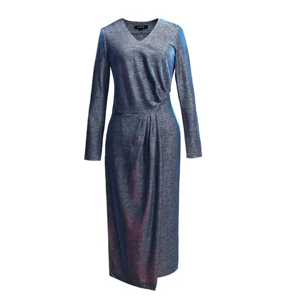 SMART AND JOY Asymmetric Rushed Effect Shiny Cocktail Dress - Blue