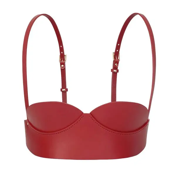 HAUTE CUIR Leather Venus Open Cup Harness - Red