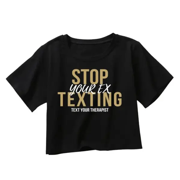 REJECTED HEARTS CLUB Stop Texting Your Ex" Graphic Crop T-shirt - Black