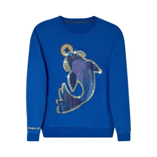 MIRACLES MANIFESTER Koi Fish Lucky Feng Shui Rhinestoned Sweatshirt - Blue