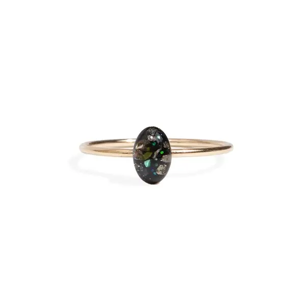 KATE KOEL Black / Gold Dainty Gold Stacking Ring — Oval Gemstone Ring - Black/gold