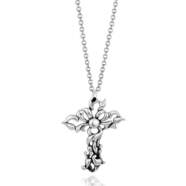 UNALOE Sterling Cross Necklace With Floral Lucia Weave– Elegant Jewelry - Silver
