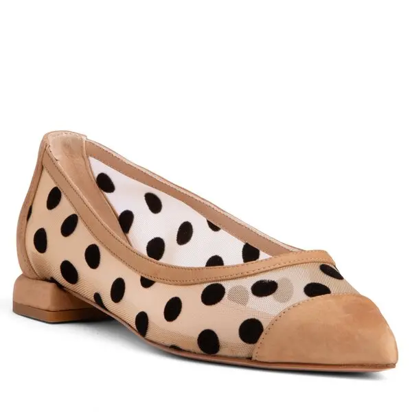 BEAUTIISOLES BY ROBYN SHREIBER Blake Suede Ballerina Polka Dots & Mesh Comfortable Work & Evening Sexy Flat - Brown