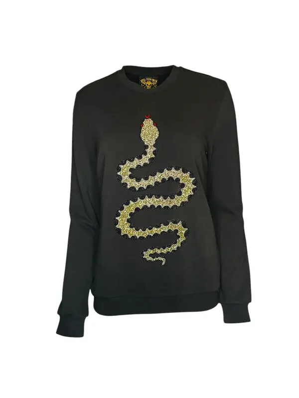 ANY OLD IRON Gold / Black / Silver Beaded Multicolor Black Snake Cotton Sweatshirt - Gold/black/silver
