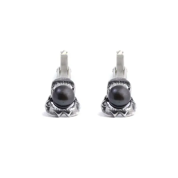 LEE RENEE Shark Jawbone & Pearl Cufflinks - Silver