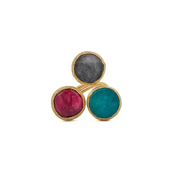EBRU JEWELRY Gold / Blue / Pink Triple Gemstone Adjustable Artemis Ring Multicolour - Gold/blue/pink