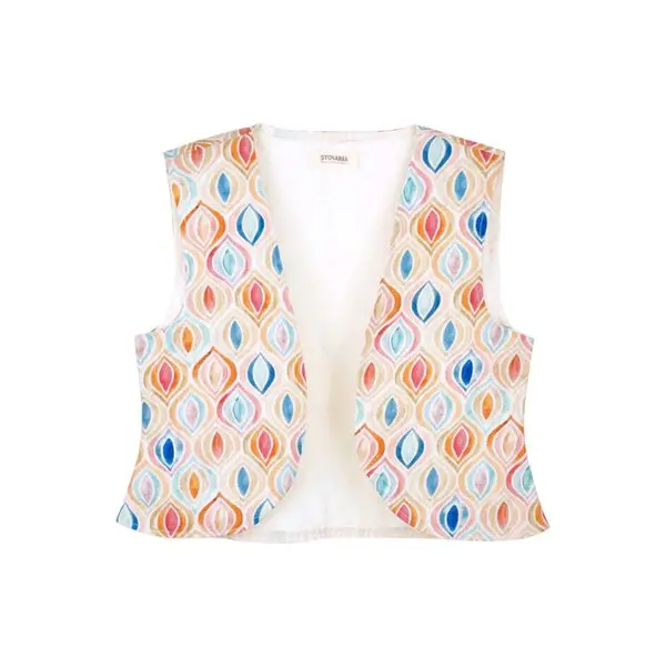 STOVARIA Artful Teardrop Cotton-linen Vest – Statet Waistcoat - White