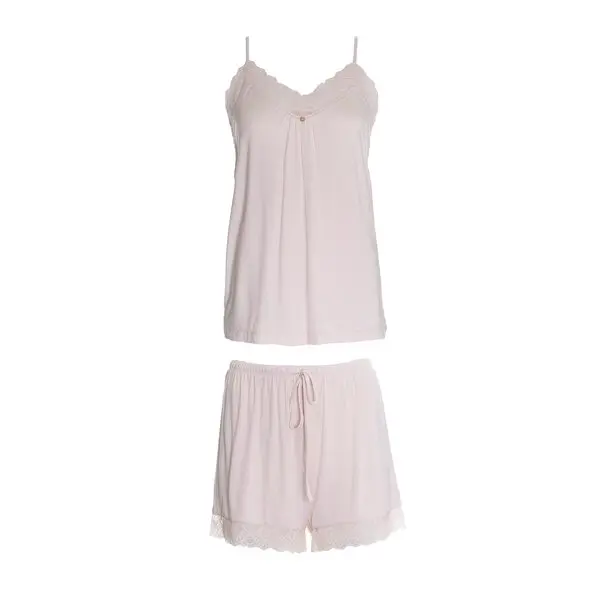PRETTY YOU Bamboo Lace Cami Short Pyjama Set In Powder Puff - Pink