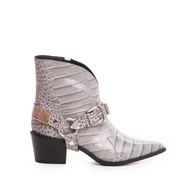 THE 5TH ELEMENT Bronx Western Boots – Croco Leather - Grey