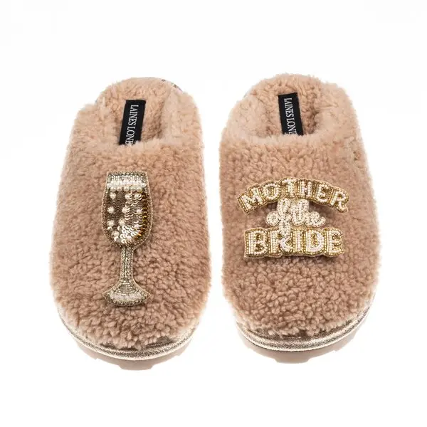 LAINES LONDON Neutrals Teddy Closed Toe Slippers With Mother Of The Bride Brooches Toffee - Brown