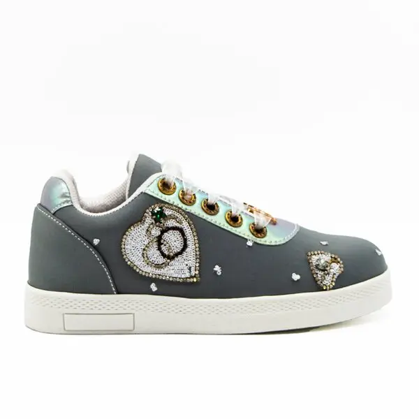 RETTROSE Mangola Luxury Lycra Handmade Embellished Tennis Shoe - Grey