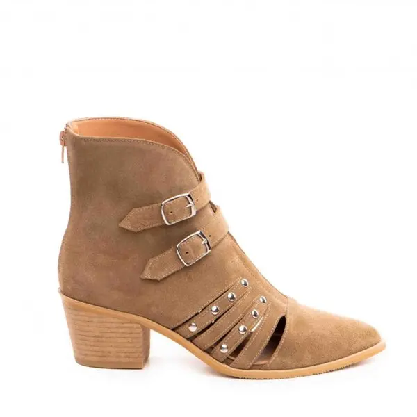 THE 5TH ELEMENT Neutrals Nova Western Ankle Boots In Taupe Suede - Black