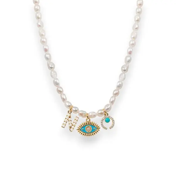 ALEXIE OF ATHENS Delphi Monogram Talisman Pearls - Gold