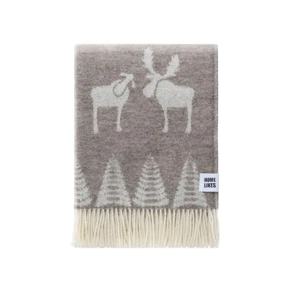 J.J.Textile Brown / White Moose Soft Brown Wool Throw - Brown/white