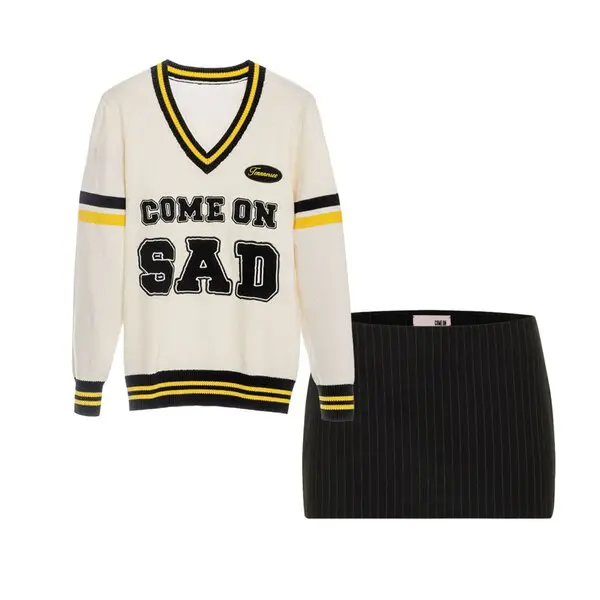 COME ON Sad Cheerleader Pinstripe Mini Skirt - Black/yellow