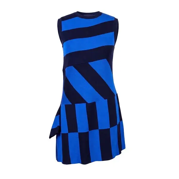 ARTO. Bolding Stripes Asymmetric Mini Tunic Dress - Blue