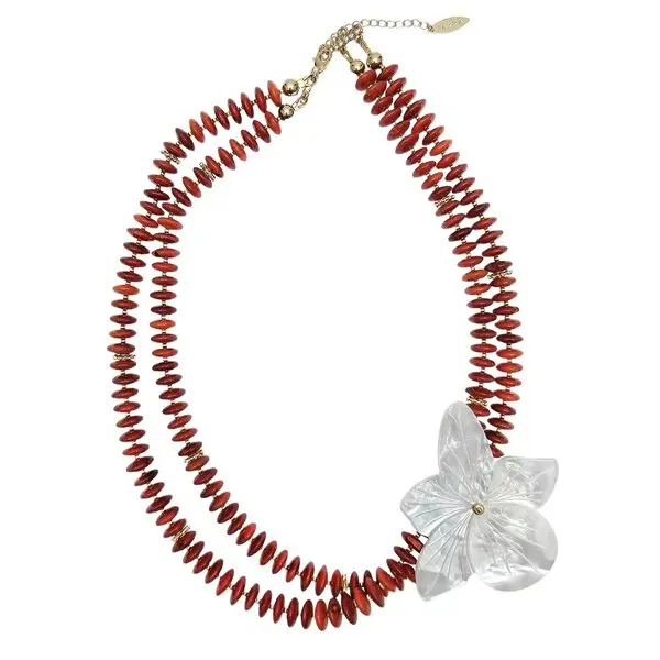 FARRA Elegant Bamboo Coral With Flower Shell Double Layers Necklace