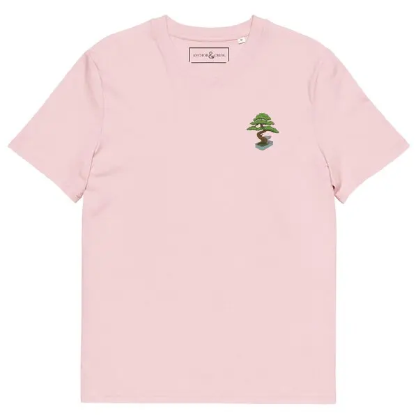 ANCHOR & CREW Cotton Bonsai Garden Dystopia Organic Cotton Embroidered T-shirt - Pink