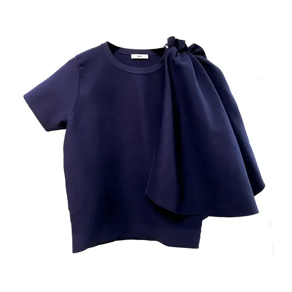 ARTO. Ruffles Panel Knit Cape Top -navy - Blue