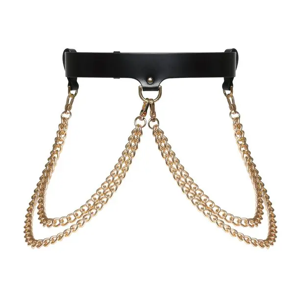 HAUTE CUIR Neris Chained Leather Belt - Black