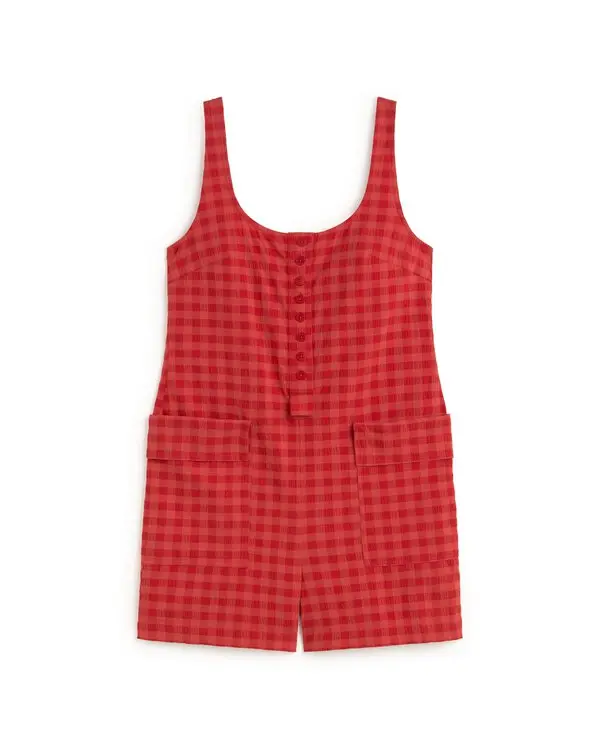 THINKING MU Maud Seersucker Jumpsuit - Red