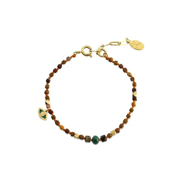 ATELIER PETITES PIERRES Green Eye Natural Beaded Bracelet - Gold