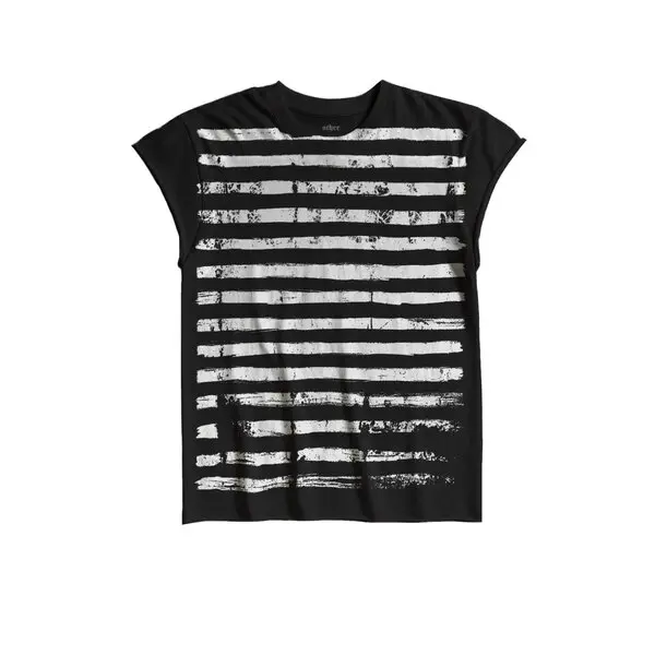 OTHER UK Over Print Stripe Rocker Tee - Black