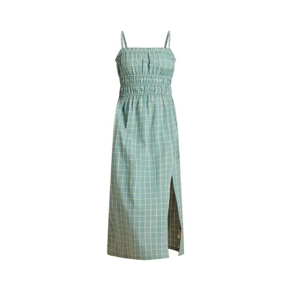KNOWN SUPPLY Tiered Checkered Dress Atlas Mermaid / Blonde - Blue