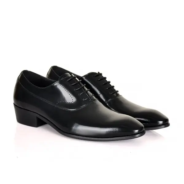 DAVID WEJ Frederick Shiny Leather Dress Shoe With Cuban Heel - Black