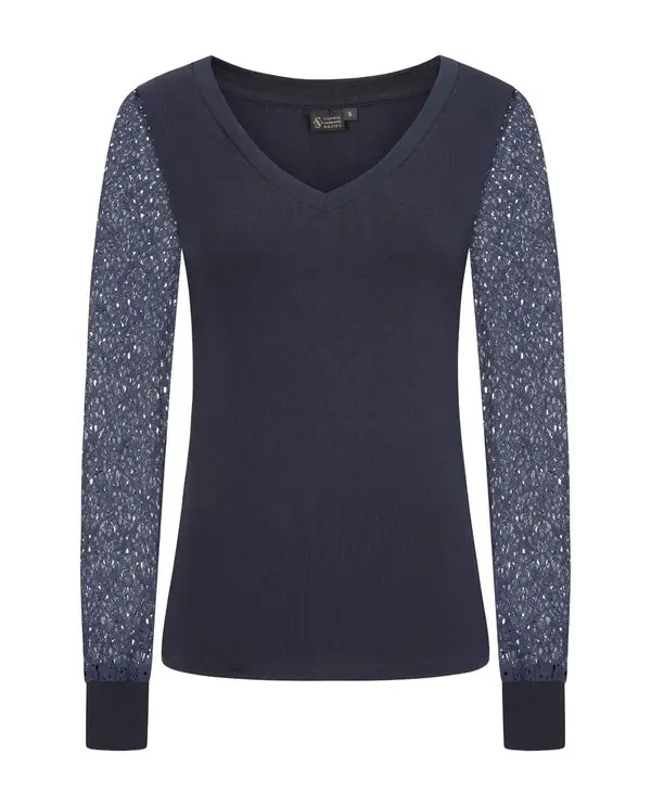 SOPHIE CAMERON DAVIES Navy V-neck Lace Sleeve Top - Blue