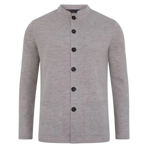 PAUL JAMES KNITWEAR Neutrals Extra Fine Merino Wool Alonzoo Knitted Nehru Jacket Stoney - Orange