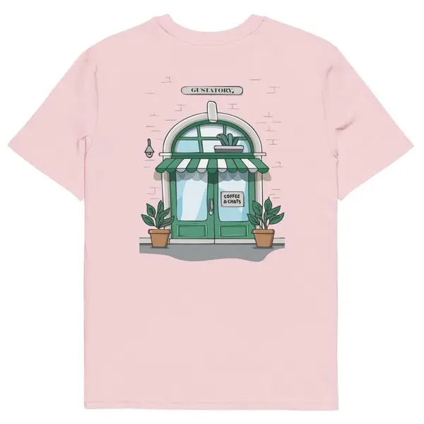 ANCHOR & CREW Cotton Gustatory Coffee & Chats Organic Cotton Embroidered T-shirt - Pink