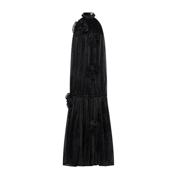 SOUR FIGS Rhinestone Polka Dot Halterneck Maxi Dress In Midnight - Black