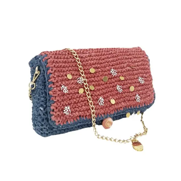 HILO DE MAR La Toja Hand Knitted Bag With Charms Coral & Blue - Pink