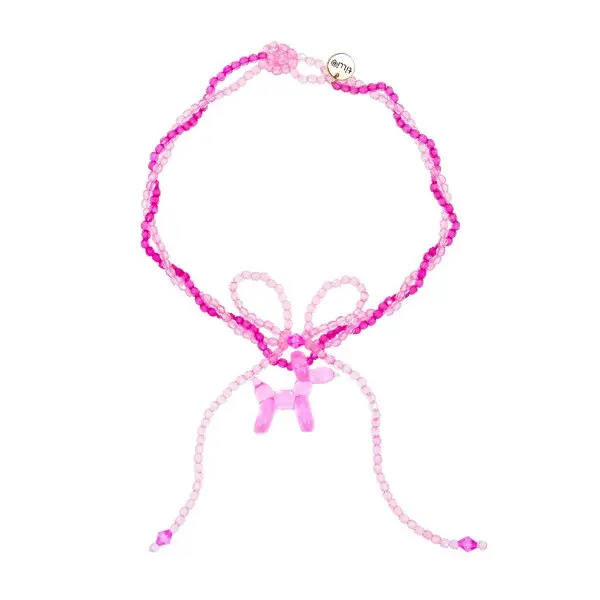 TILLIE BEADS Double Layered Dog Charm Bead Necklace - Pink