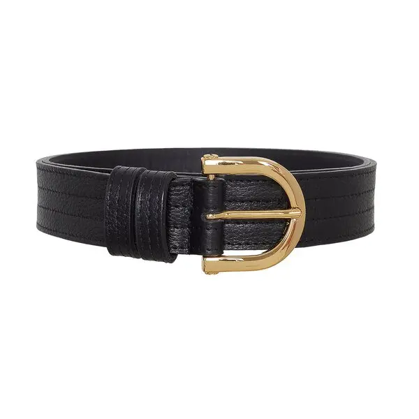 BELTBE Arch Gold Metal Buckle Leather Belt True - Black