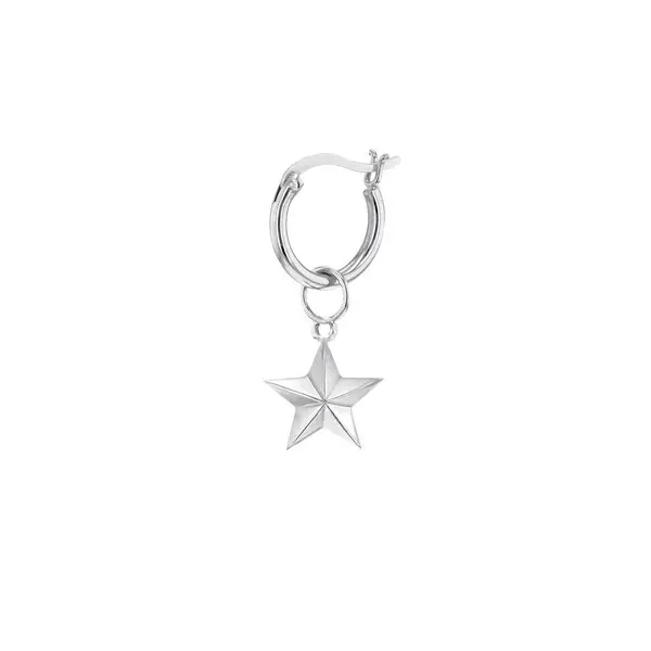 TRUE ROCKS Sterling Star Charm On A Hoop Earring - Silver