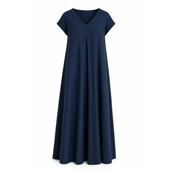NIKKA PLACE Linen Maternity Maxi Dress With Back Tie And Pockets In Dark Colour - Blue