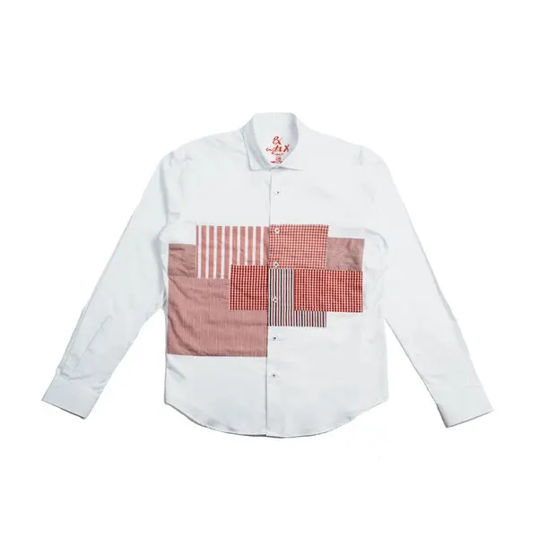 EIGHT X White / Red Scarlet Panel Long Sleeve Button Up Shirt - White/red