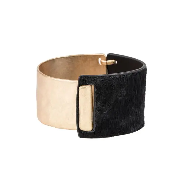 Saachi Gold / Black Aileen Leather Bracelet - Gold/black