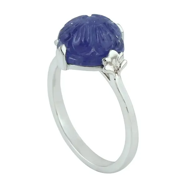 ARTISAN Blue / White 18k White Gold Ring With Carved Tanzanite - Blue/white