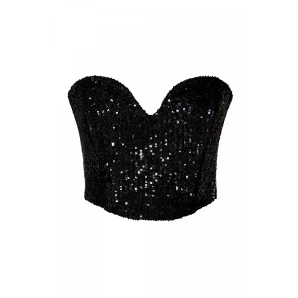 AGGI BY HALEWSKI Lara Obsidian Sequined Cropt Corset - Black