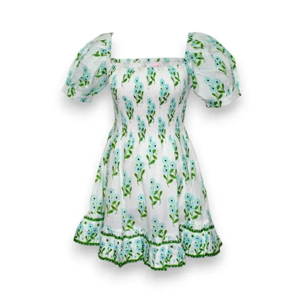 MARY MARSHMALLOW Poppy Dress Short Bunch Of Daisies Aqua - Blue