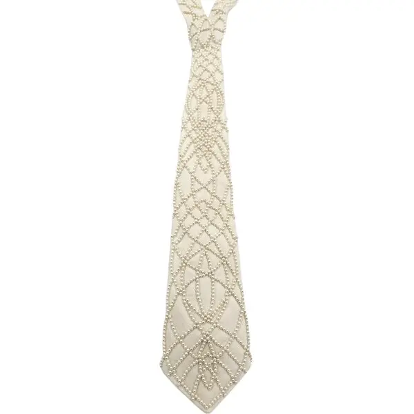 NANDANIE Neutrals/ Ivory Pearl Classic Long Necktie - White