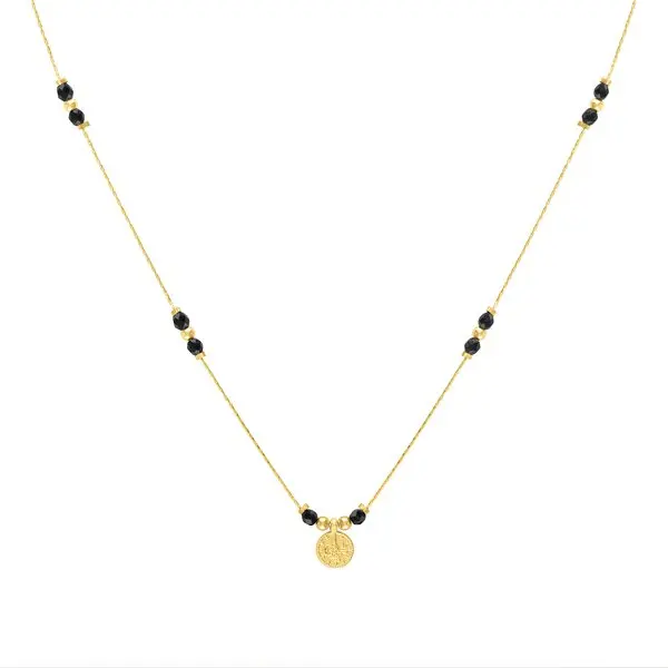 OLIVIA LE Journey Onyx Beaded Gold Necklace With Coin - Black