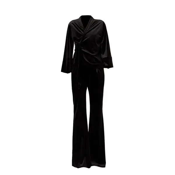 LIA ARAM Two-piece Draped Velvet Suit - Black